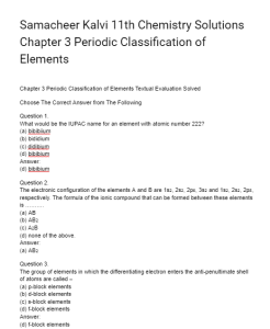 Samacheer Kalvi 11th Chemistry Solutions Chapter 3 Periodic Classification of Elements 2026